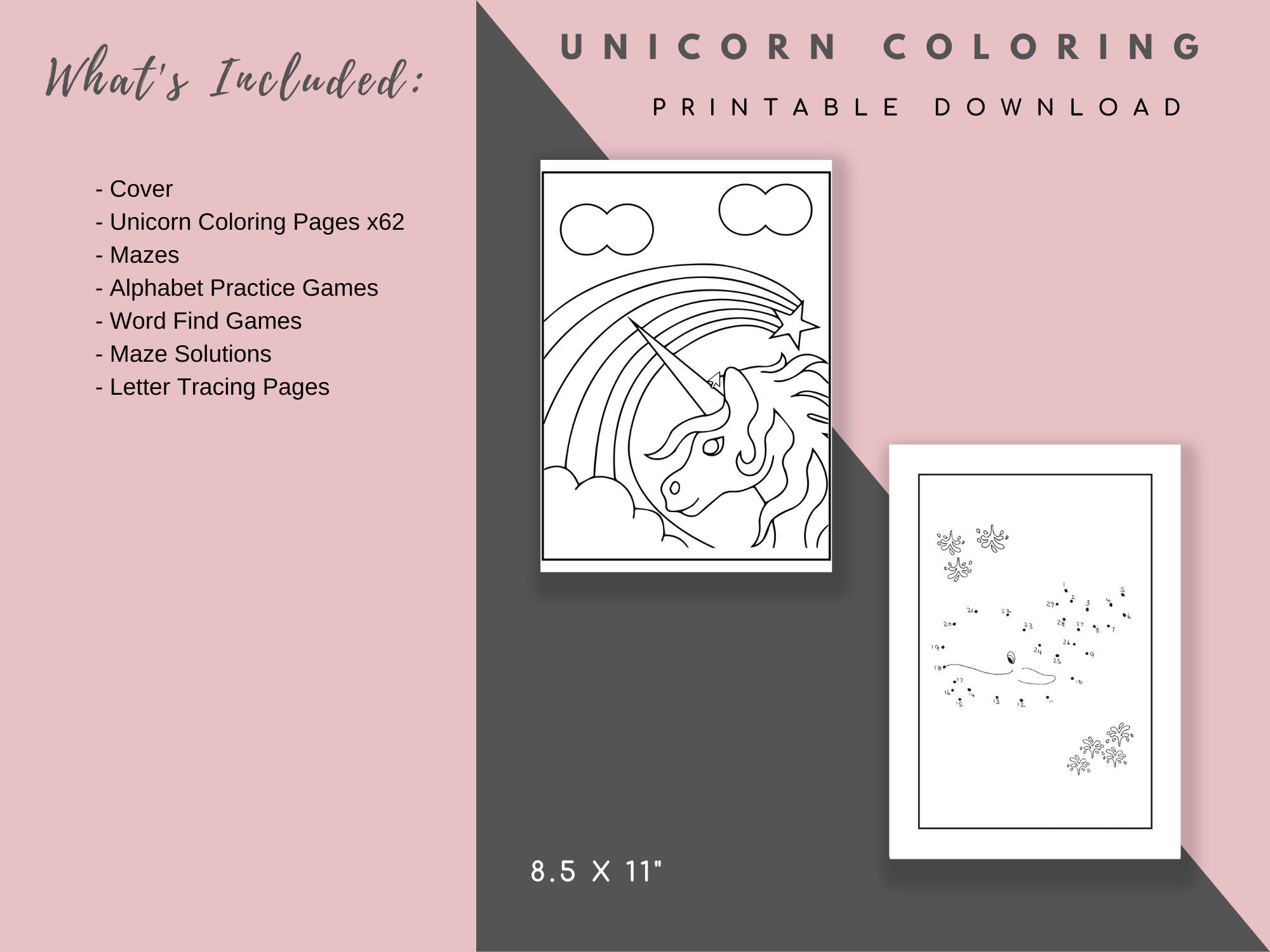 Unicorn Coloring, Printable Pages, Party Activity, Kids Fantasy Sheets ...