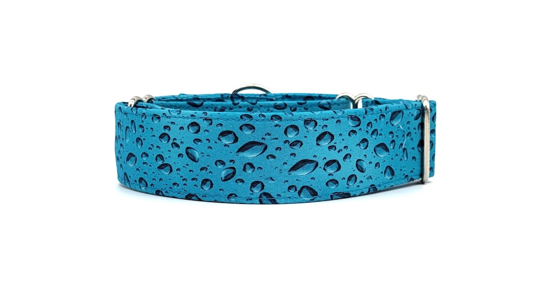 Dark Teal Blue Rain Drops Dog Collar - Abstract Water Droplets Collar ...
