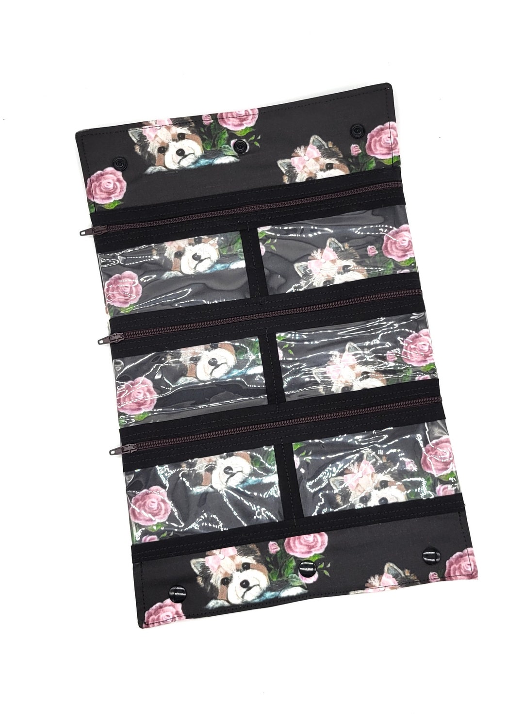 Biewer Terrier Dog Show Lead Organizer - Black Floral Pink Rose Print ...