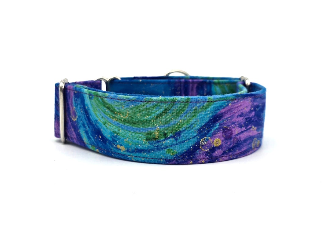 Purple & Teal Green Swirl Dog Collar - Gold Metallic Flecks - Paint ...