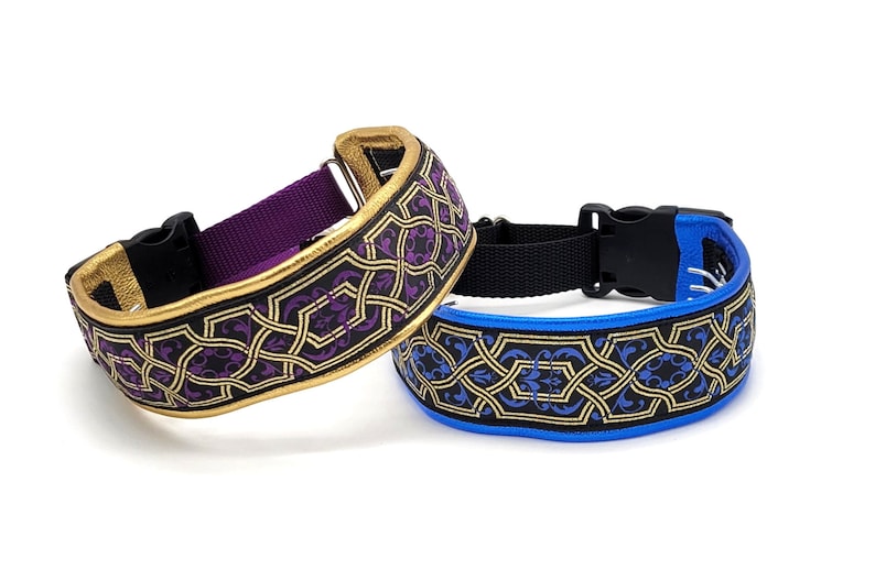 Gold Metallic Jacquard Ribbon Hidden Prong Training Dog Collar - Real ...