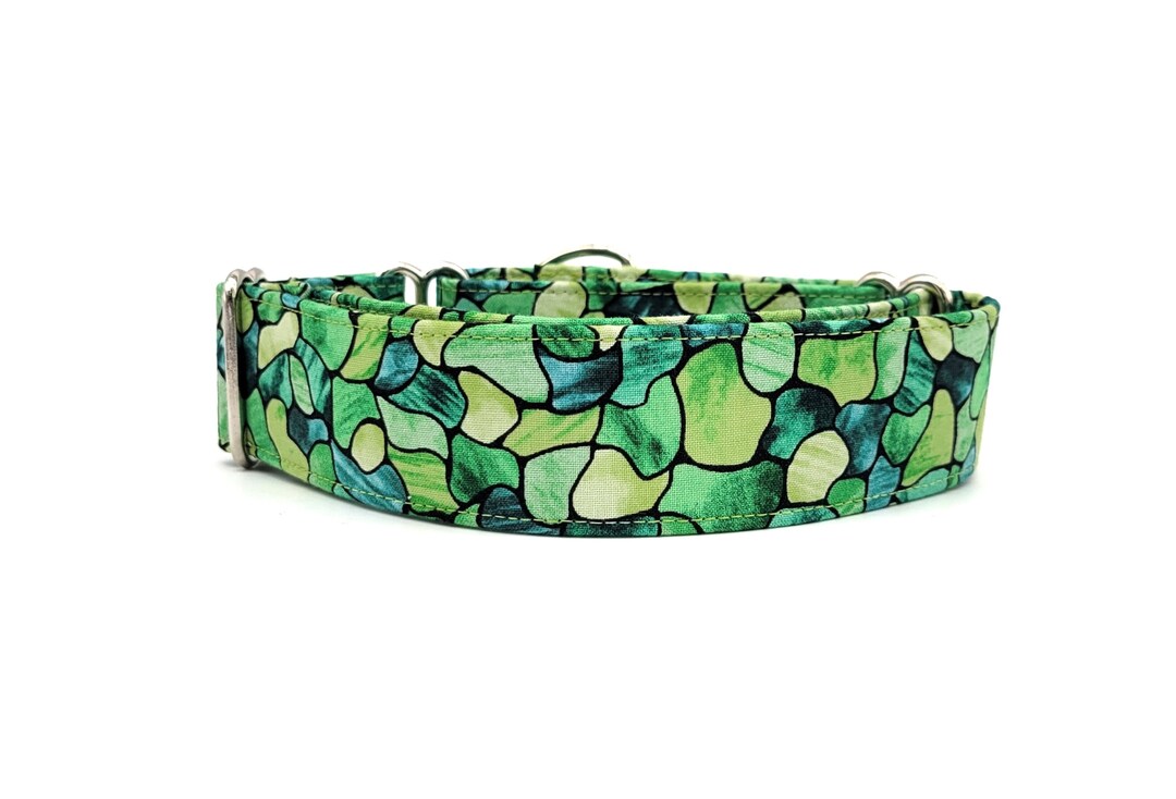 Teal Blue & Green River Stones Dog Collar Stained Glass Collar Abstract ...