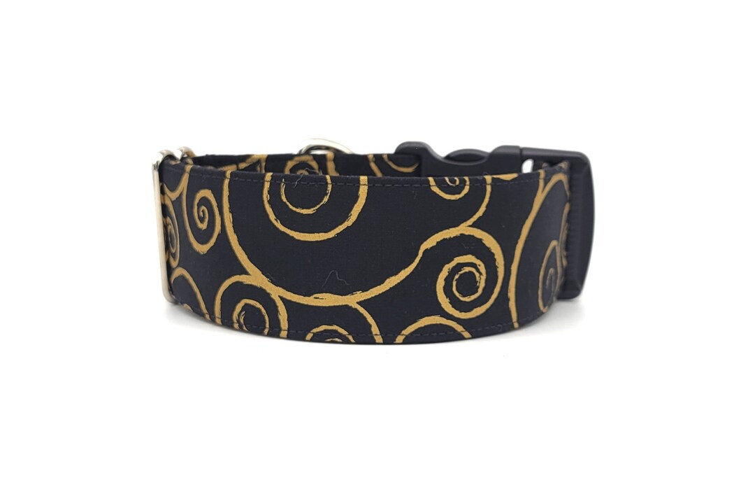Black & Metallic Gold Swirl Dog Collar - Fancy Collar - 2 Inch Collar ...