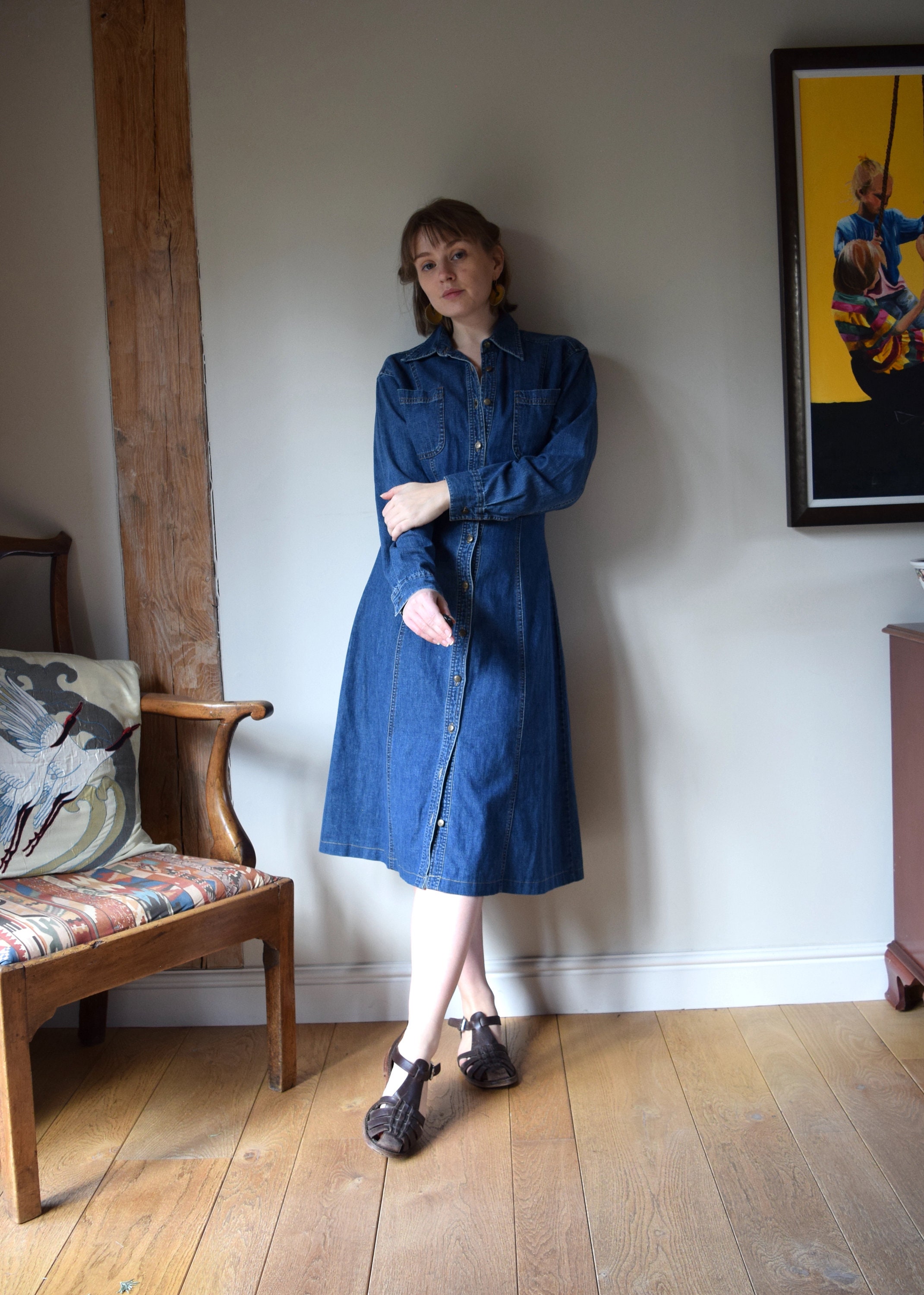 90s Laura Ashley Denim Shirt Dress. Size 10. Midi, Button Down - Etsy