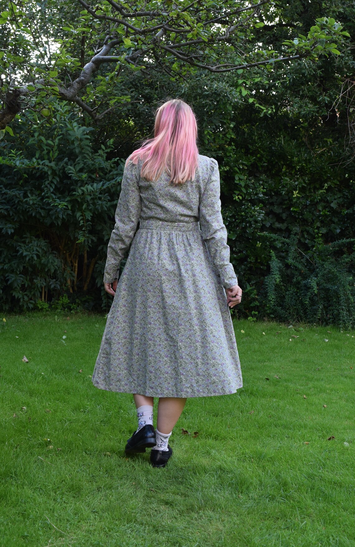 70s Laura Ashley Needle Cord Dress. UK 12 / 30" Waist. High Neck ...