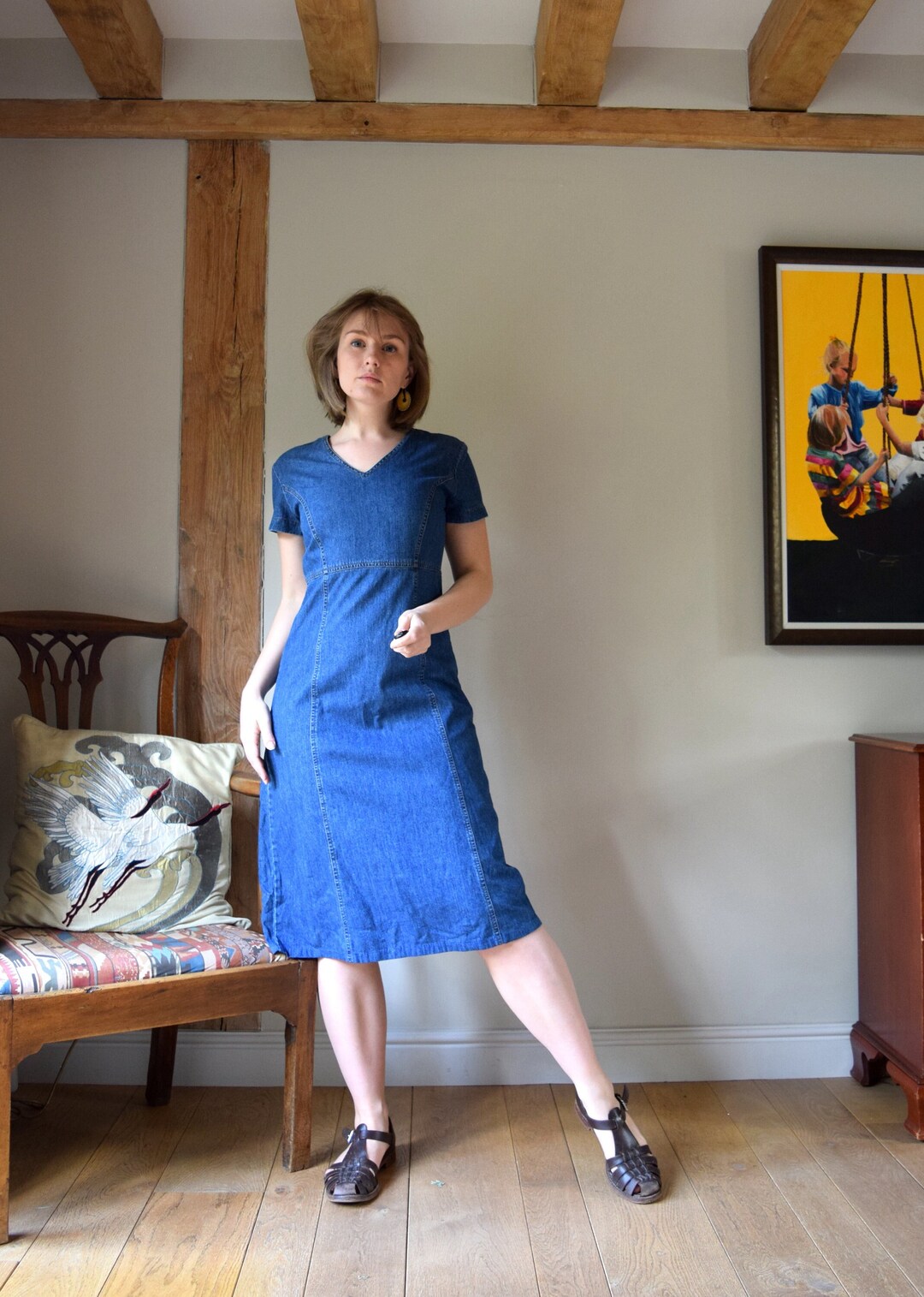 90s Laura Ashley Denim Dress. UK 10. Midi, Empire Waist, A Line - Etsy