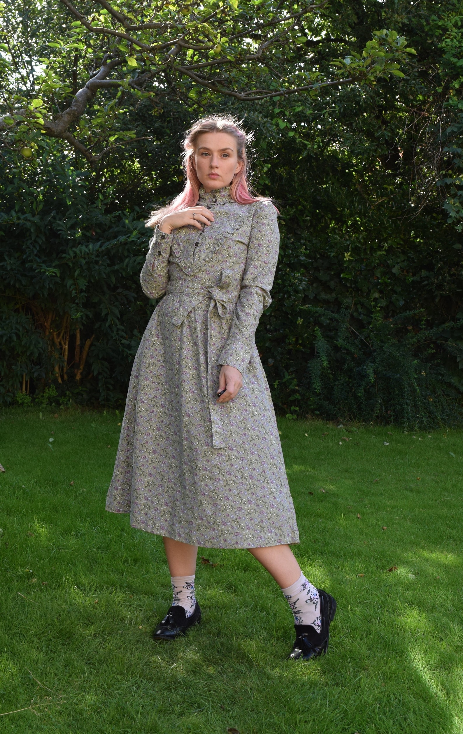 70s Laura Ashley Needle Cord Dress. UK 12 / 30" Waist. High Neck ...