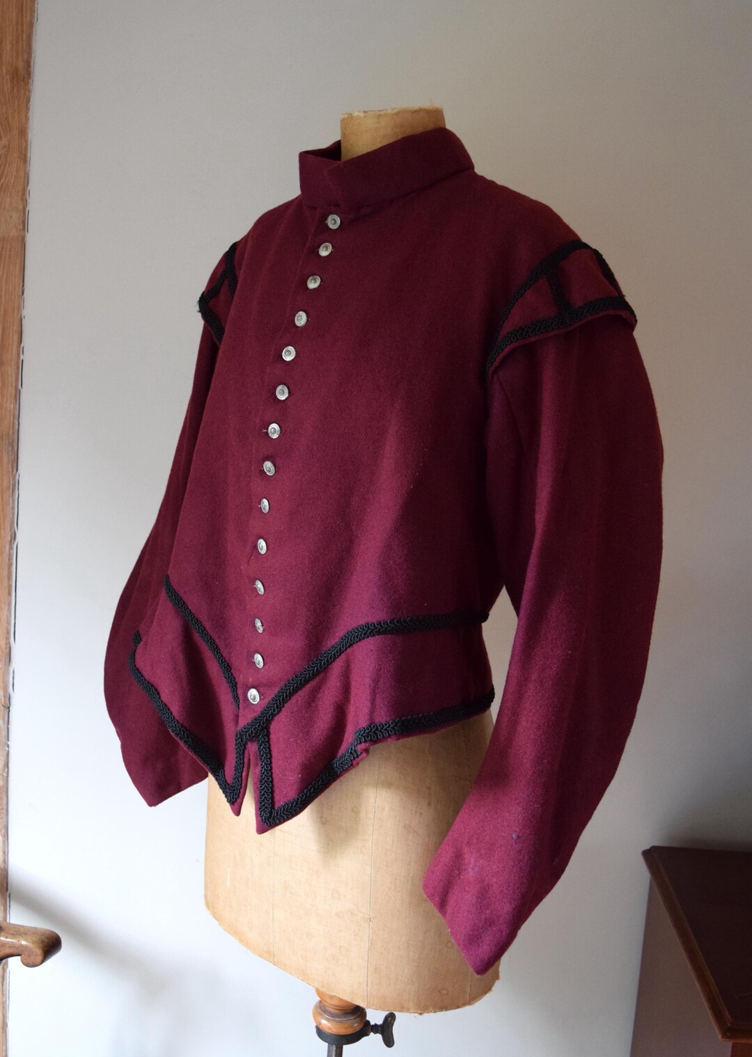 Vintage Theatre Costume Jacket. 39" Chest. Burgundy Wool, Renaissance ...