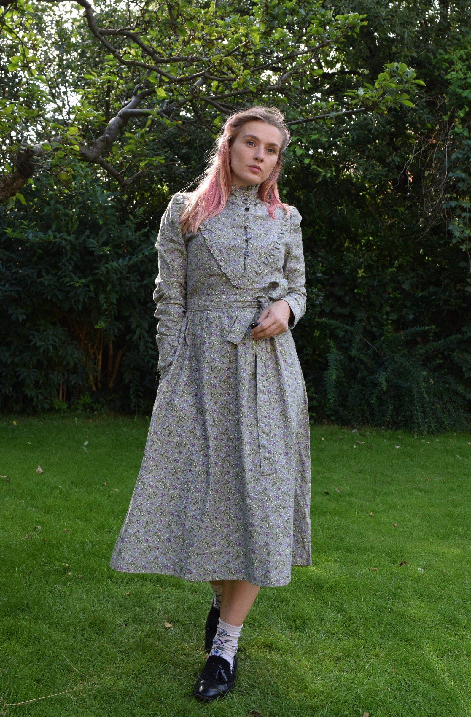 70s Laura Ashley Needle Cord Dress. UK 12 / 30" Waist. High Neck ...