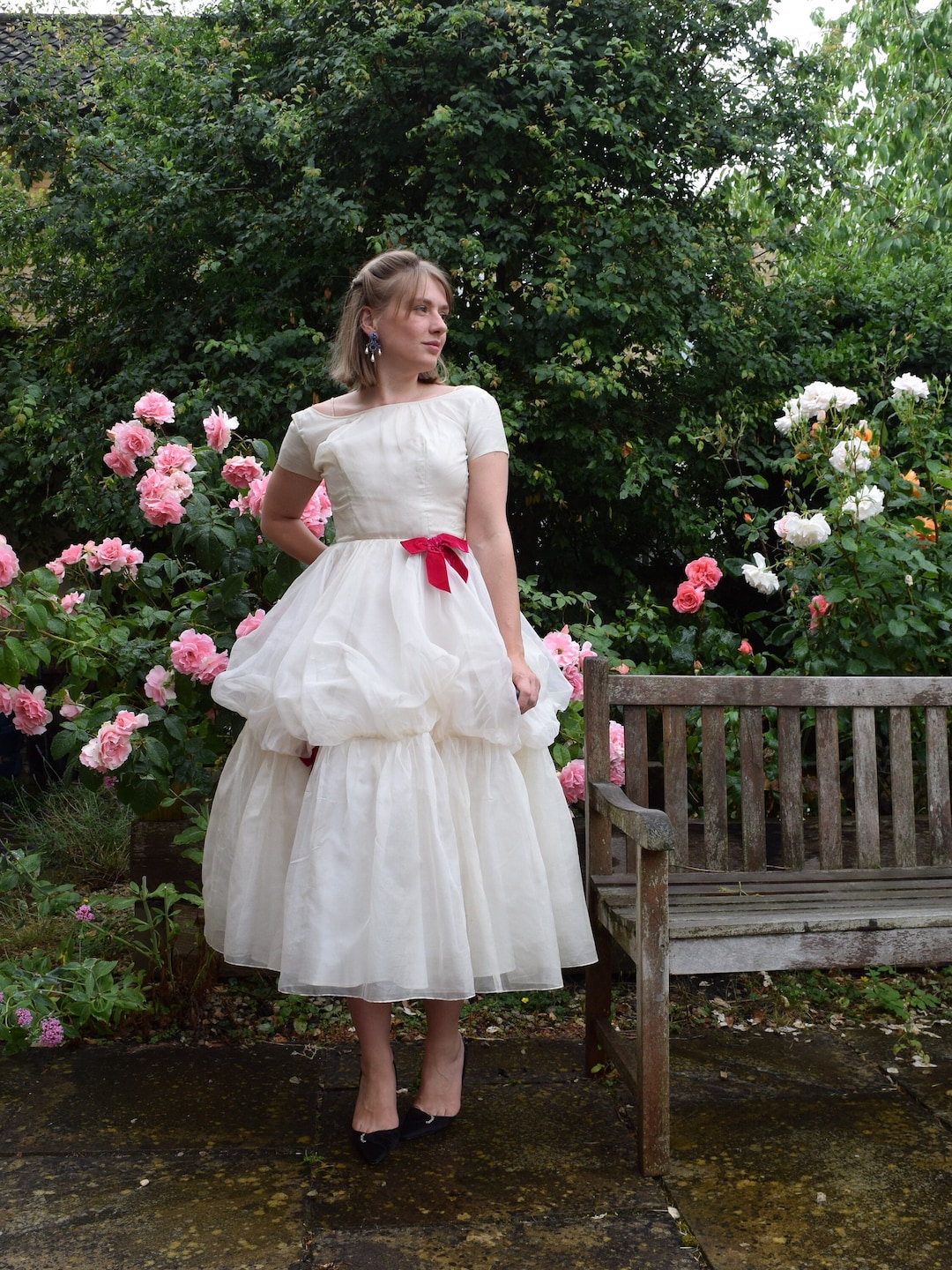 50s Organza Puffball Dress. 25" Waist. Gathered Baloon Skirt, Midi ...