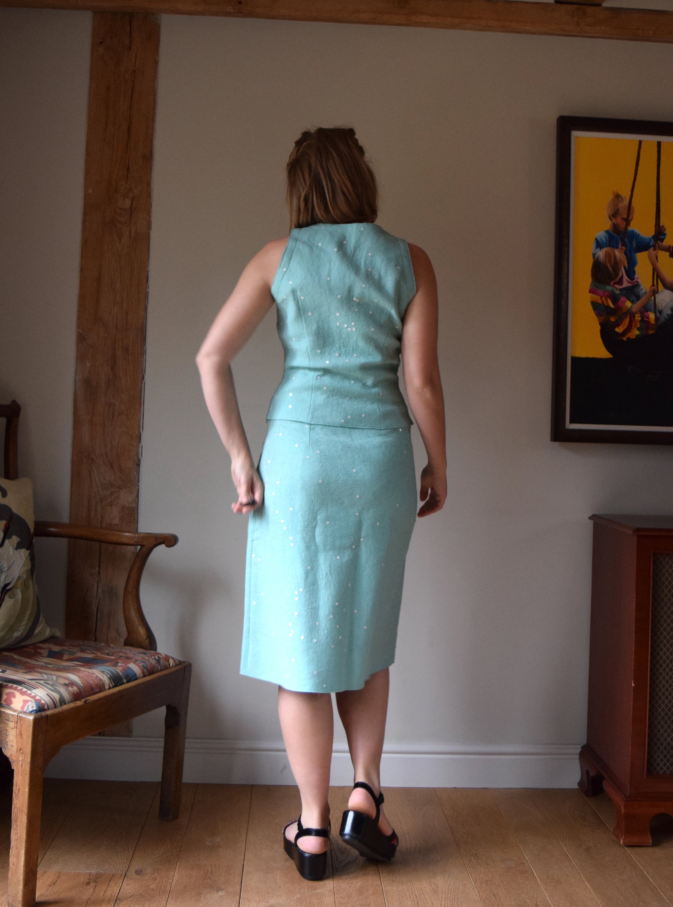 90s Joseph Silk Felt Skirt Set. Size M / 34" Chest. Light Blue, Silver ...