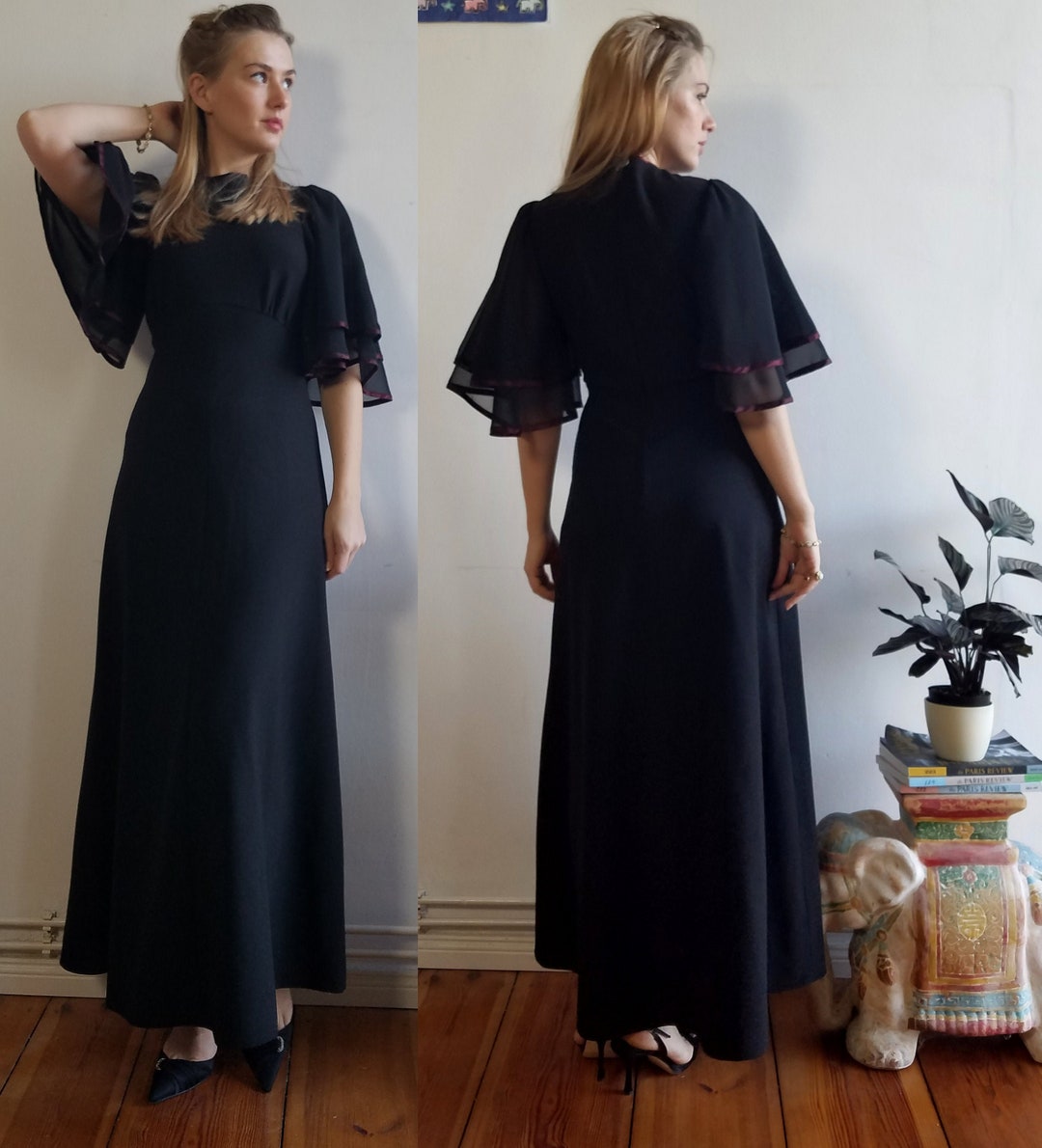 Vintage 70s Richard Shops Cape Sleeve Maxi Dress. 27" Waist. - Etsy