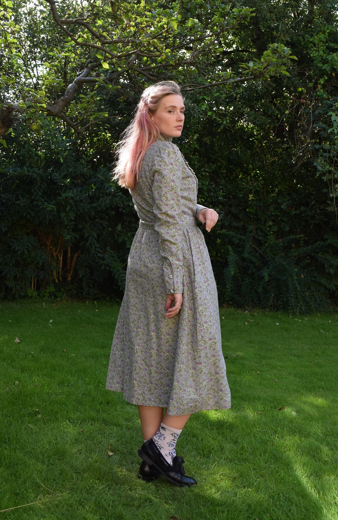 70s Laura Ashley Needle Cord Dress. UK 12 / 30" Waist. High Neck ...