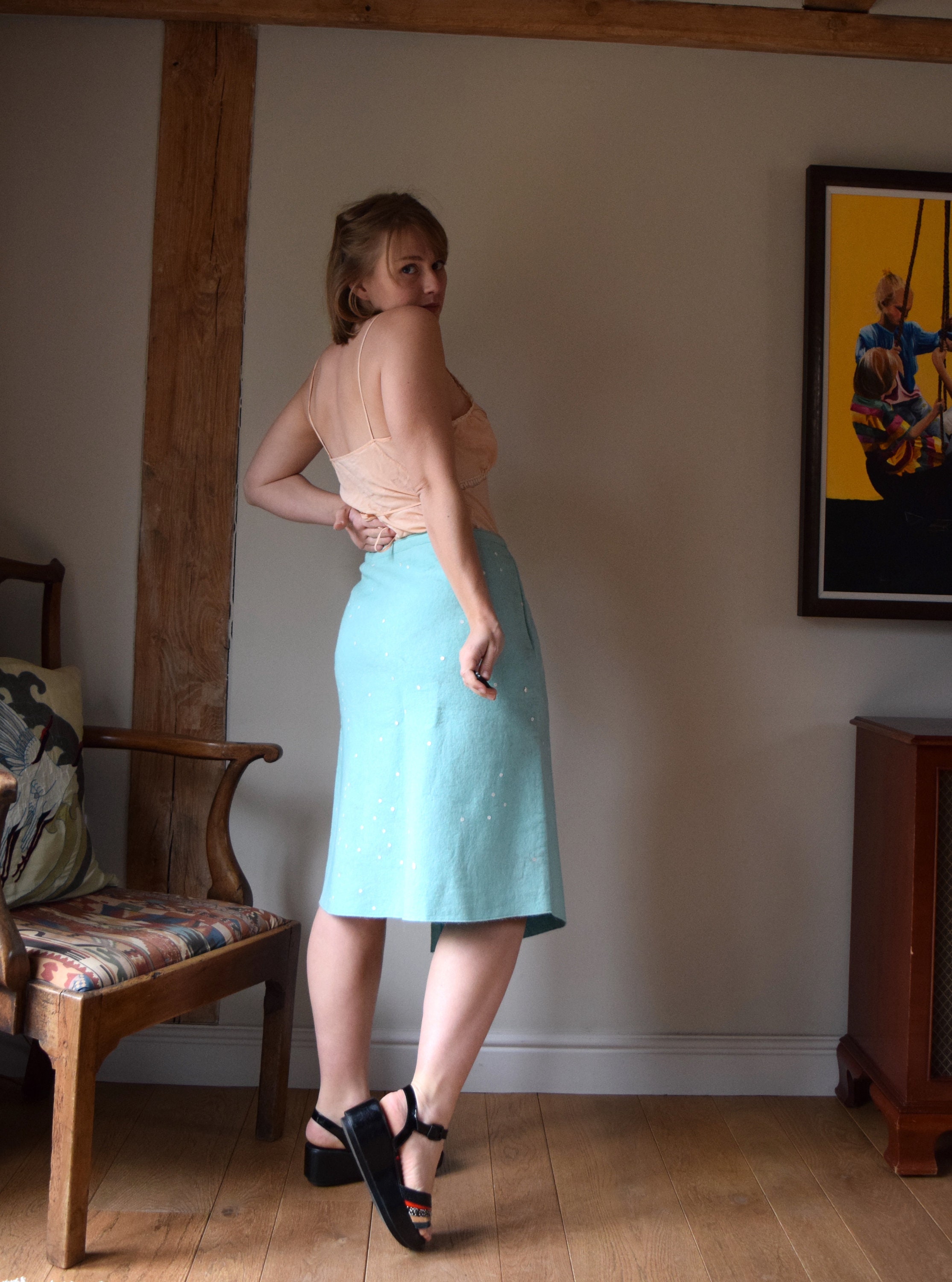 90s Joseph Silk Felt Skirt Set. Size M / 34" Chest. Light Blue, Silver ...