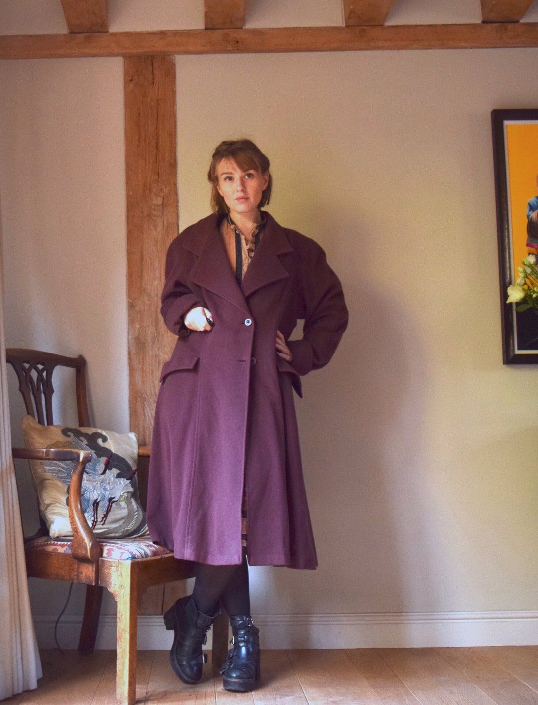 Vintage Laura Ashley Wool and Cashmere Coat. UK 16. Purple / Brown ...