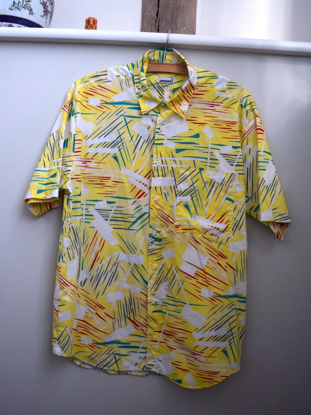 90s Cotton Short Sleeve Men's Shirt. Size L. Avanti. Bright Yellow ...