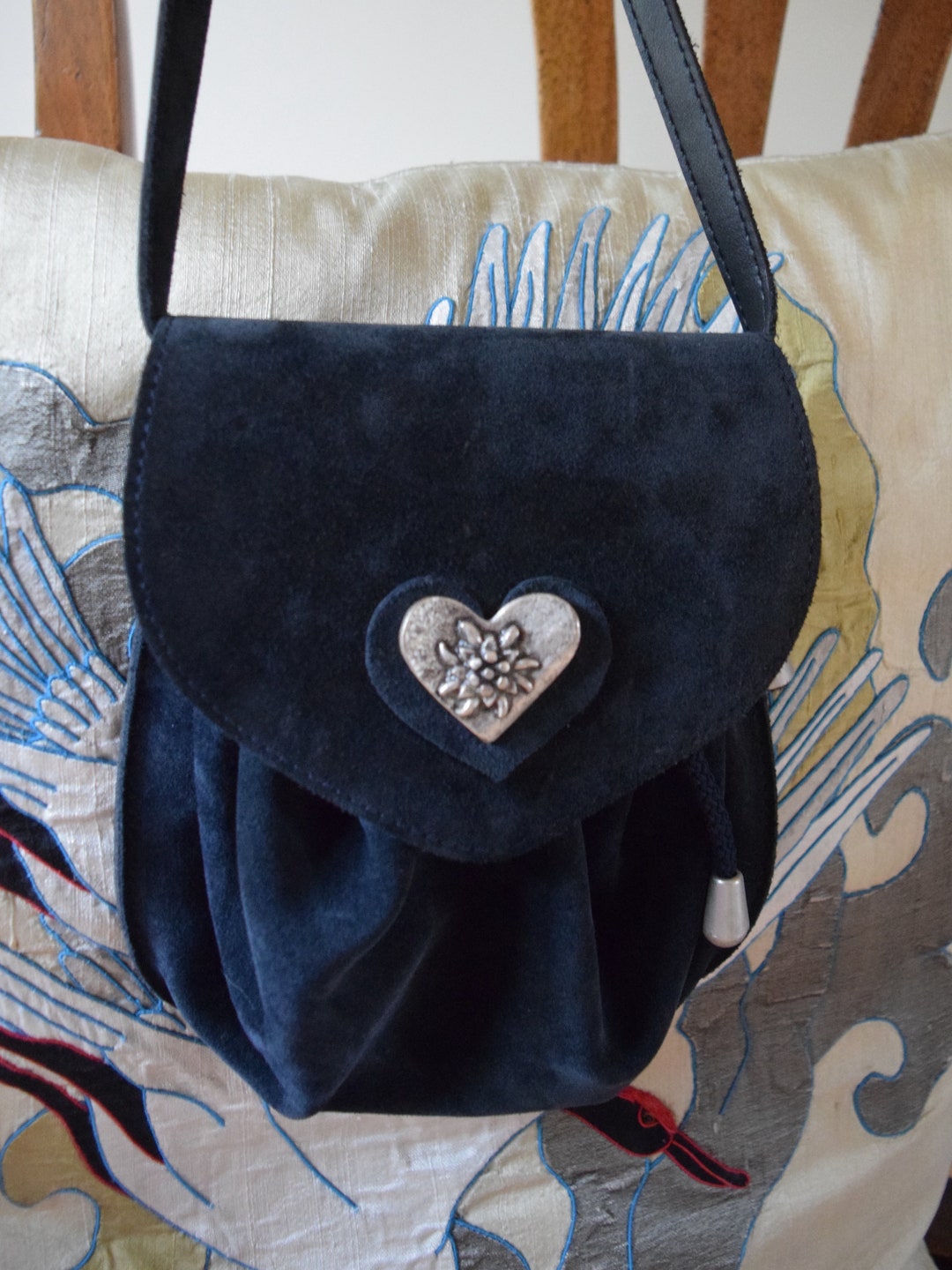 Vintage Austrian Leather Pouch Bag. Draw-string Suede, Black - Etsy