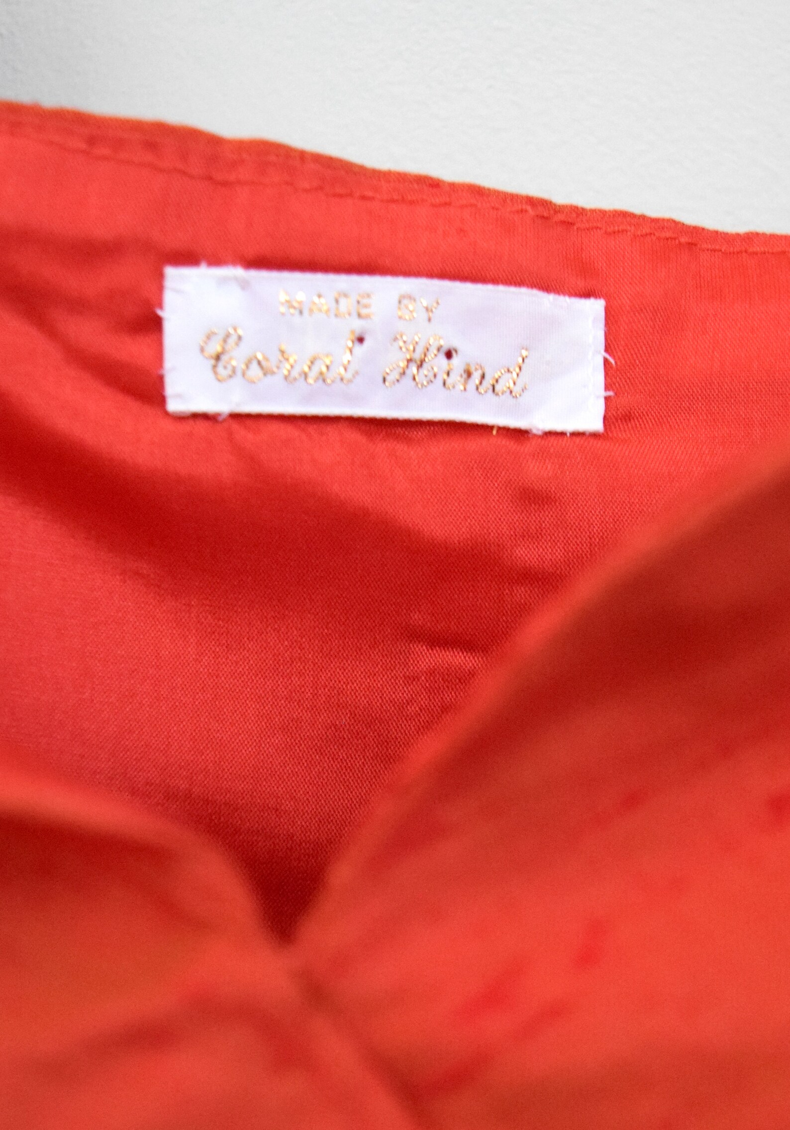 Raw Silk Red Evening Dress. 33 Chest. Strapless, Midi. Orange-red ...
