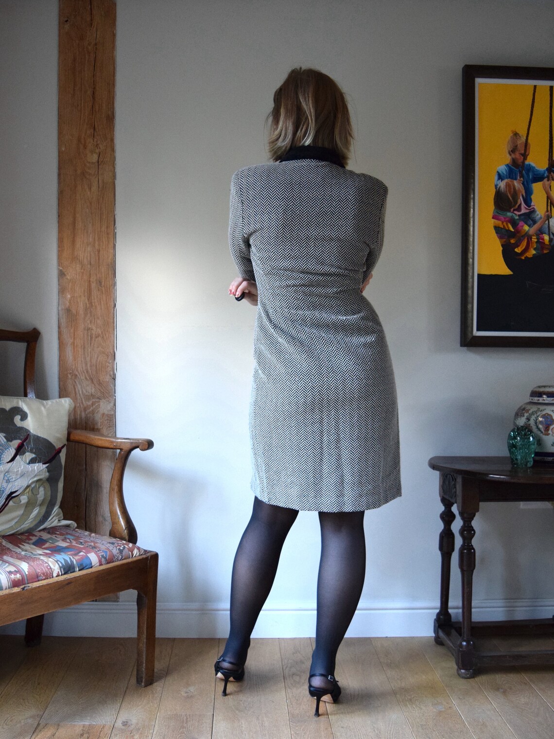 90s Phase Eight by Patsy Seddon Herringbone Coat Dress. UK 10. Wool ...