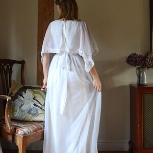 70s Jean Varon White Cape Dress. 27" Waist. Maxi, Silver Embroidery ...