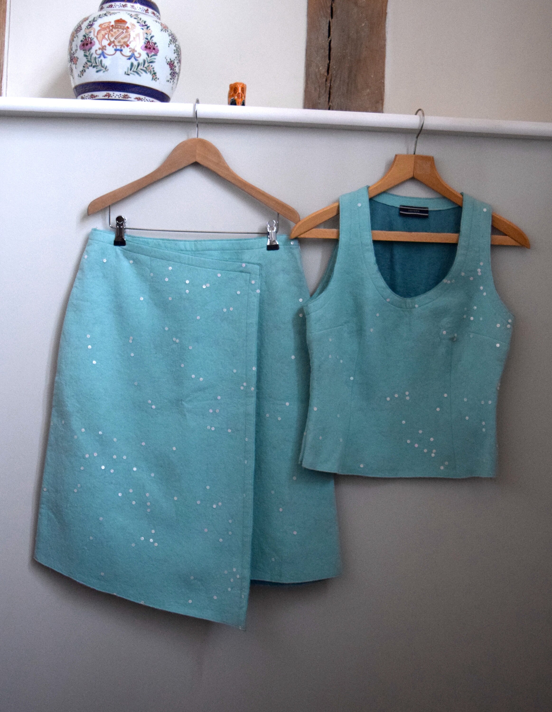 90s Joseph Silk Felt Skirt Set. Size M / 34" Chest. Light Blue, Silver ...