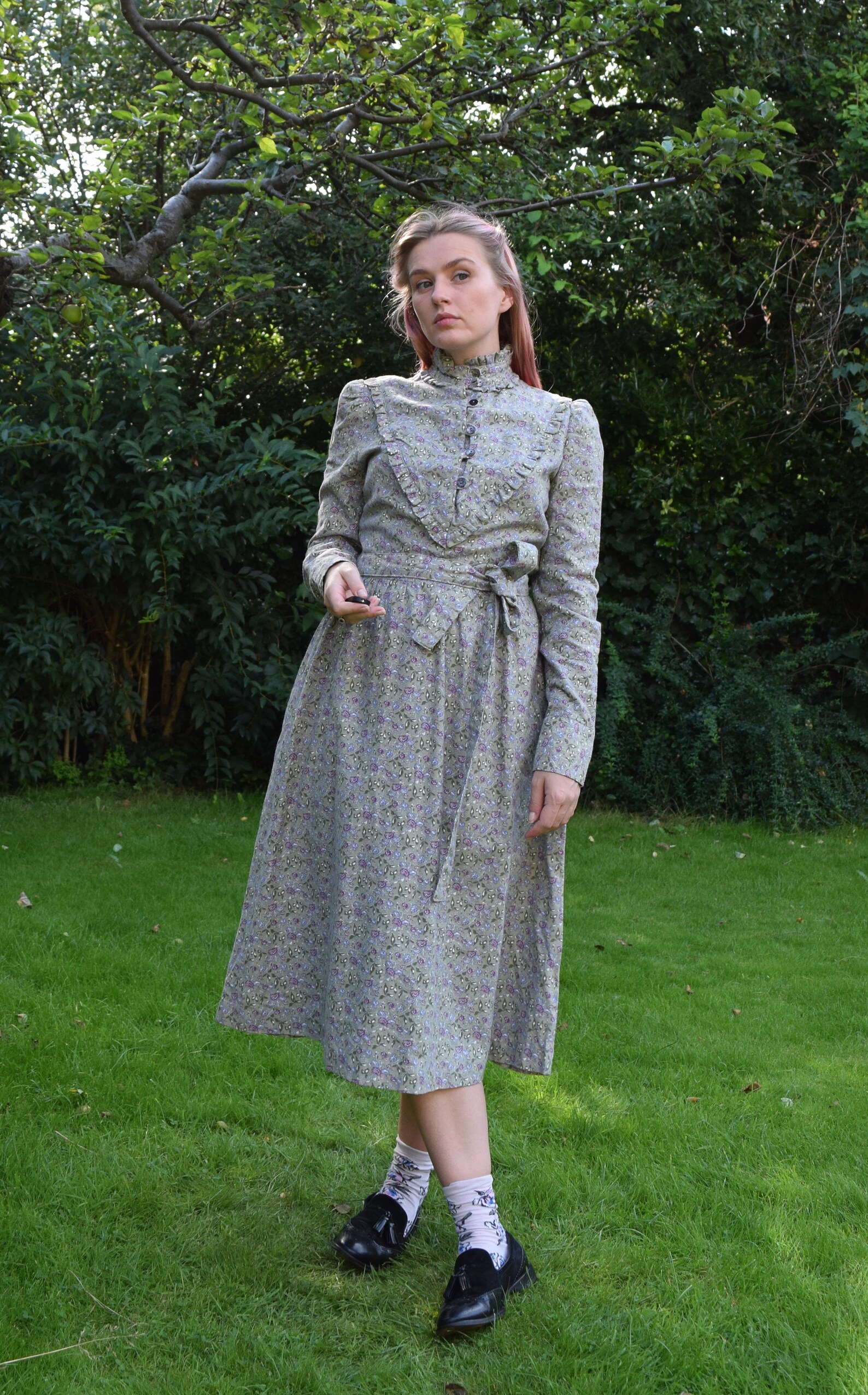70s Laura Ashley Needle Cord Dress. UK 12 / 30" Waist. High Neck ...