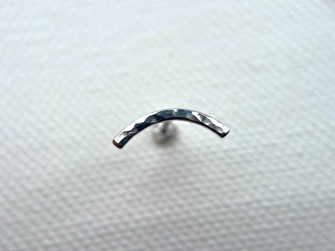 Curved Silver Conch Piercing: 16g Minimalist Flat Back Labret Ear Stud ...