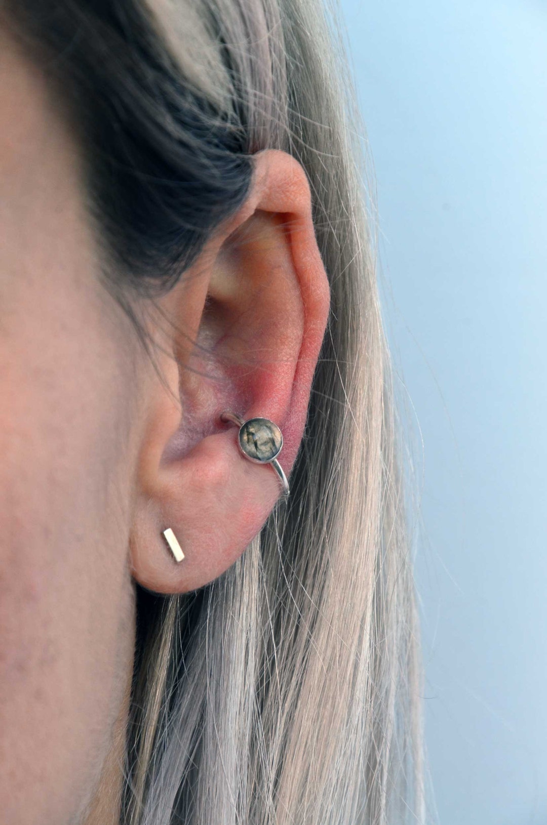 Sterling Silver Labradorite Conch Hoop: 16g Cartilage Piercing - Etsy