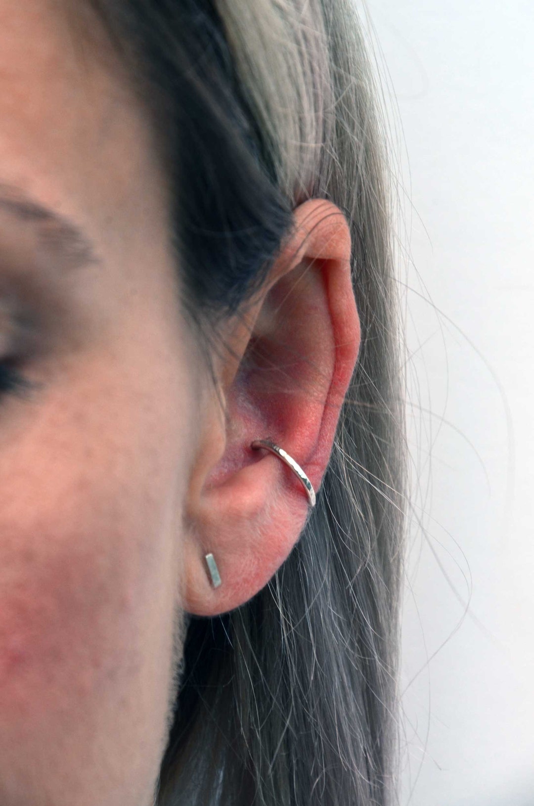 Hammered Sterling Silver Conch Hoop: 16g Recycled Helix Piercing - Etsy