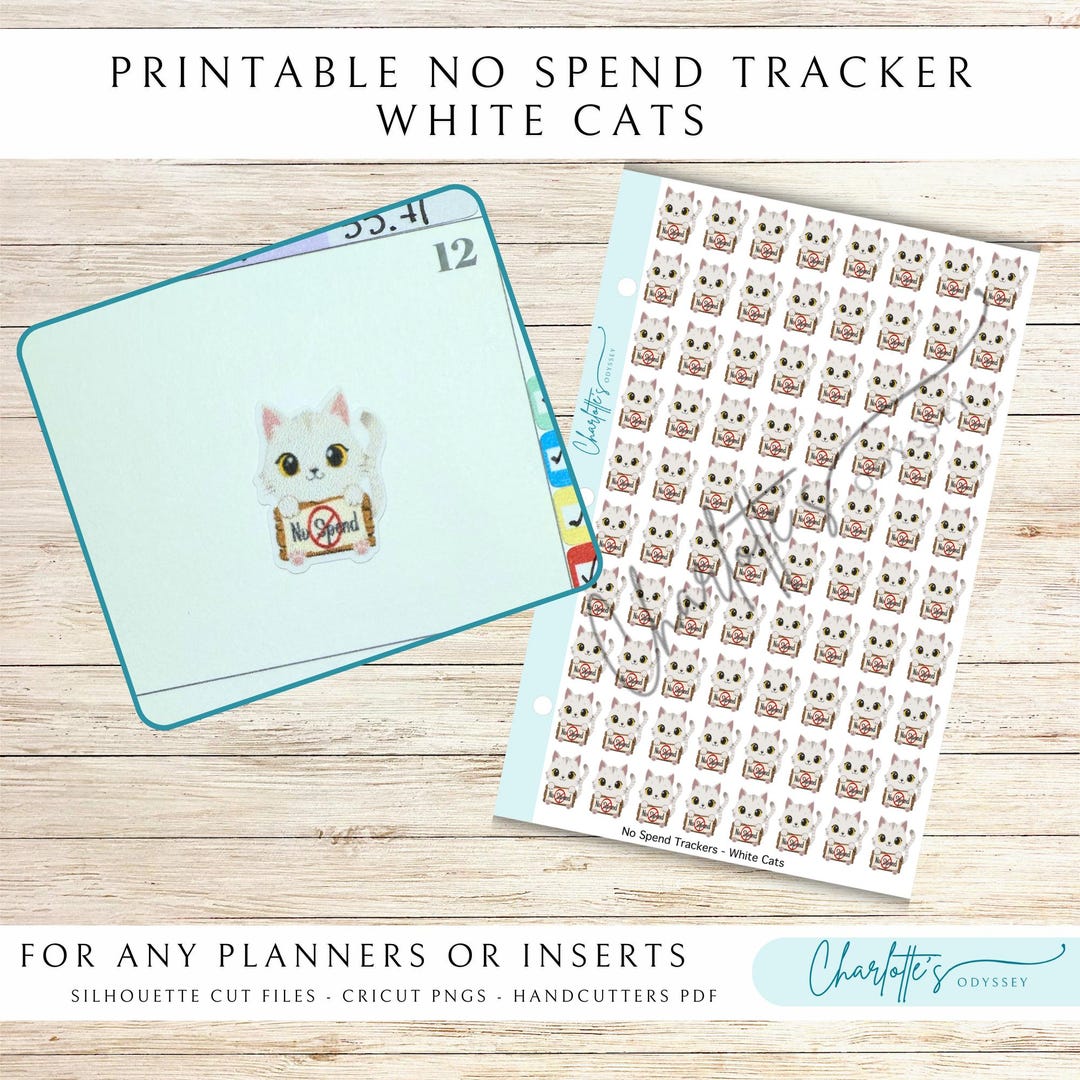 No Spend - White Cats | Digital Printable Planner Stickers | Png/pdf ...