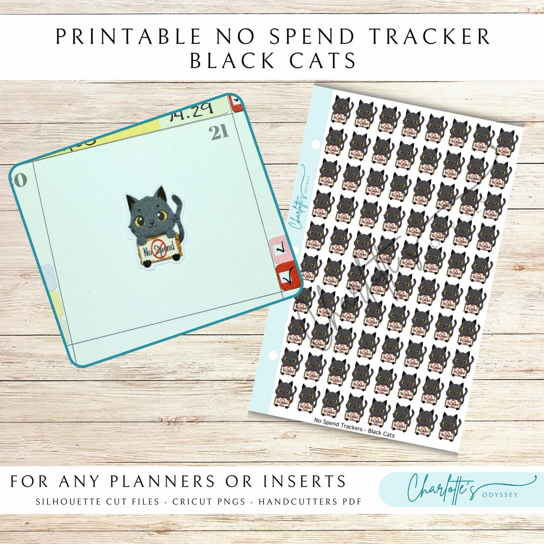 No Spend - Black Cats | Digital Printable Planner Stickers | Png/pdf ...