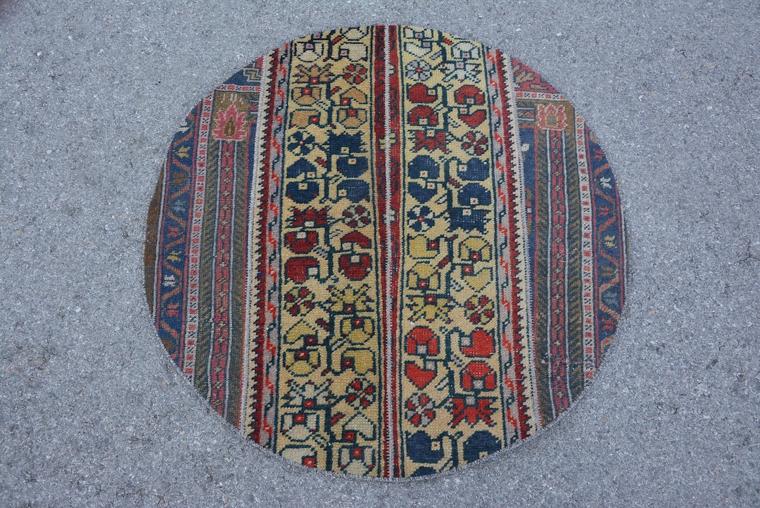 Vintage Rug, Rugs for Wall Hanging, Blue Oriental Rugs, , Round Rug ...