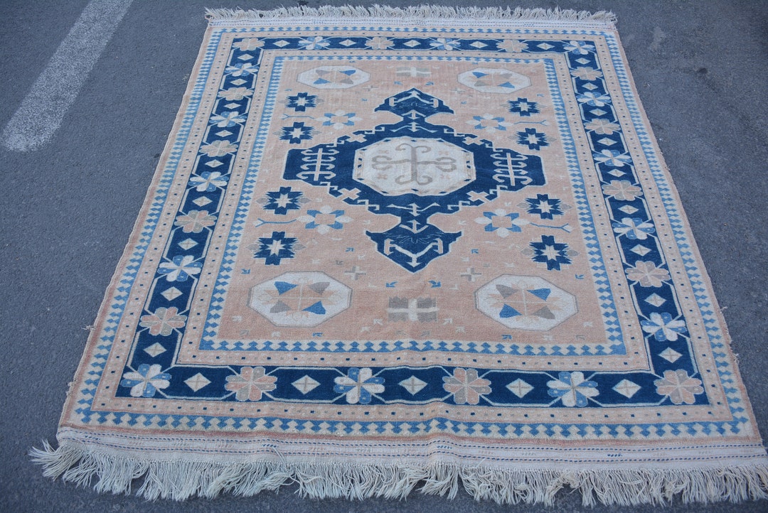 Navy Rug, Unique Rug, 5.3' X 5.5' Anatolian Rug, Antique Rug, Area Rug ...
