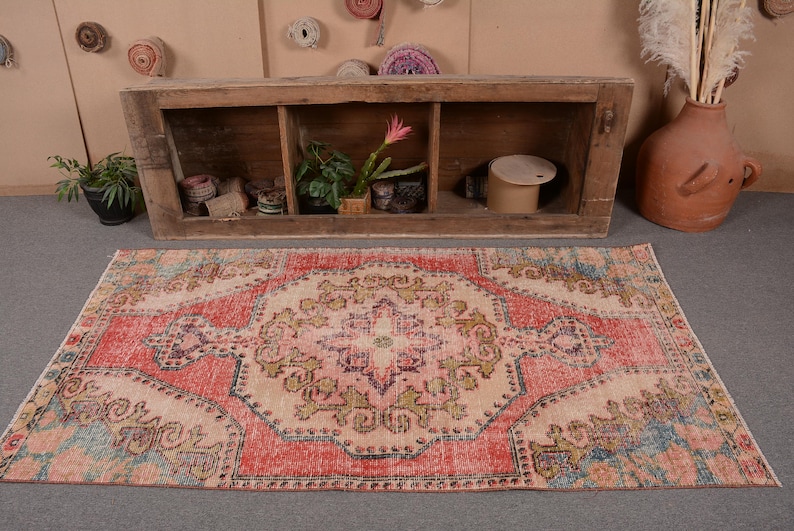 Vintage 3.6x6.7 Ft Rug, Turkish Rug, Red Solid Rug Wool - Etsy