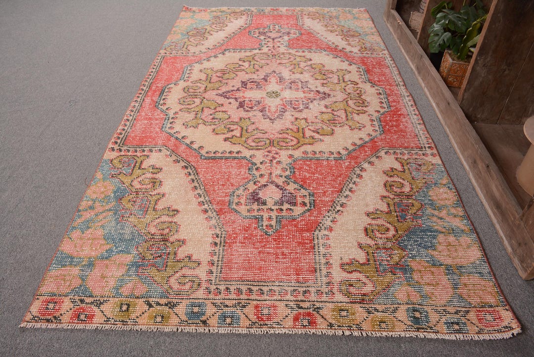 Vintage 3.6x6.7 Ft Rug, Turkish Rug, Red Solid Rug Wool - Etsy