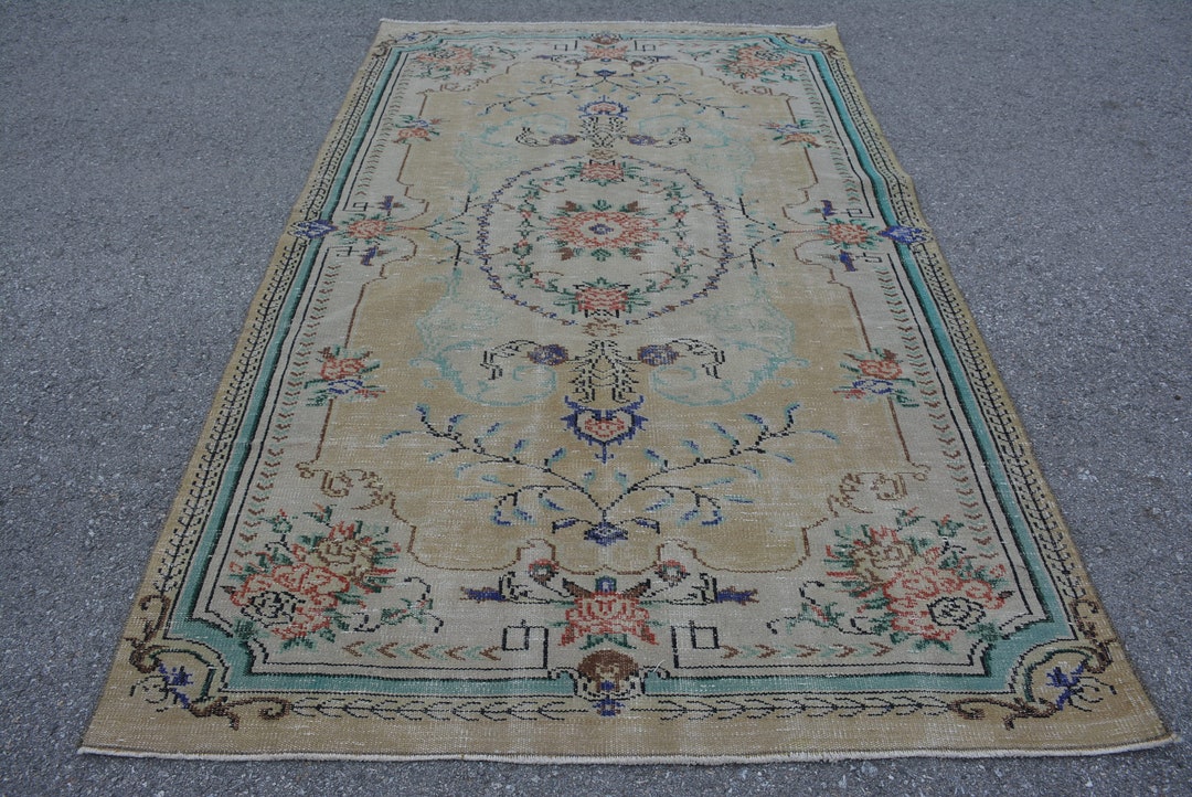 5.2x8.6 Ft Large Rug, Oushak Rug, Beige Kitchen Rug, Large Wool Rug ...