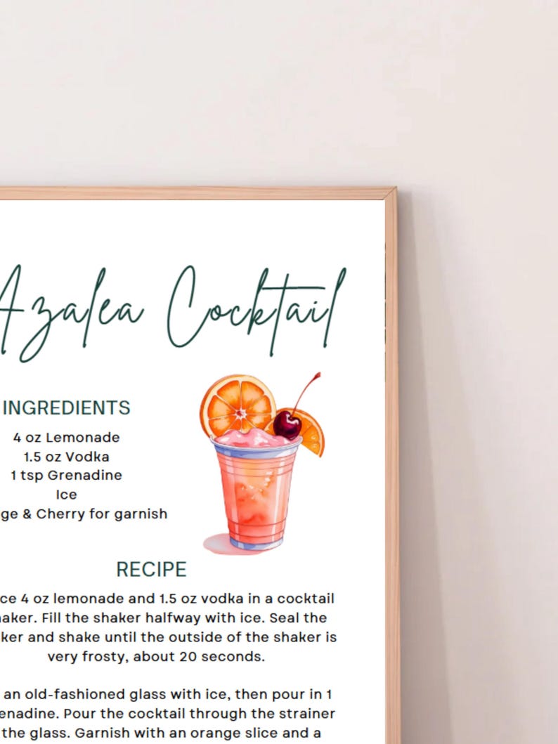 Azalea Cocktail Recipe Print: Masters Week Party Decor (digital ...