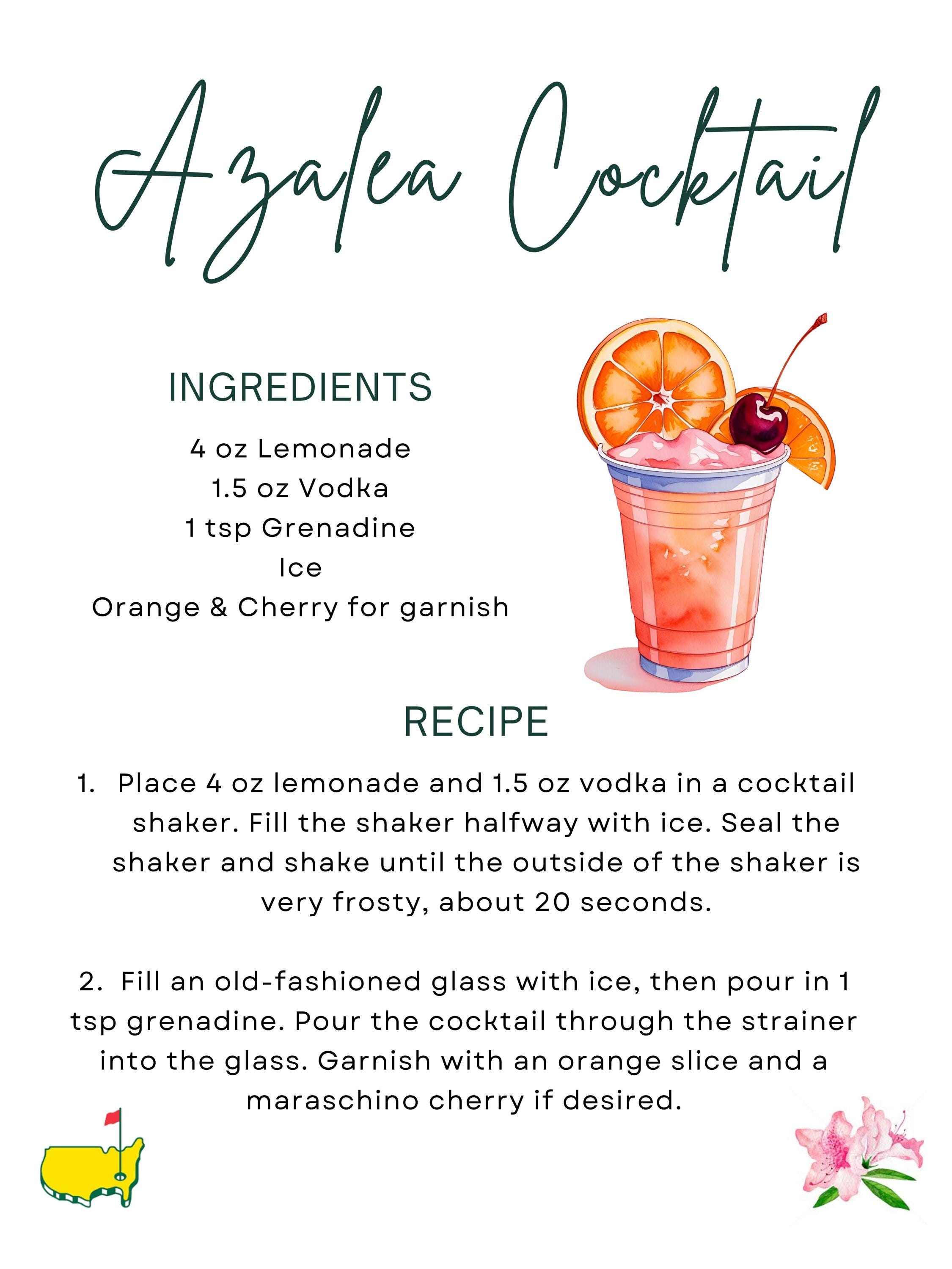 Azalea Cocktail Recipe Print: Masters Week Party Decor (digital ...