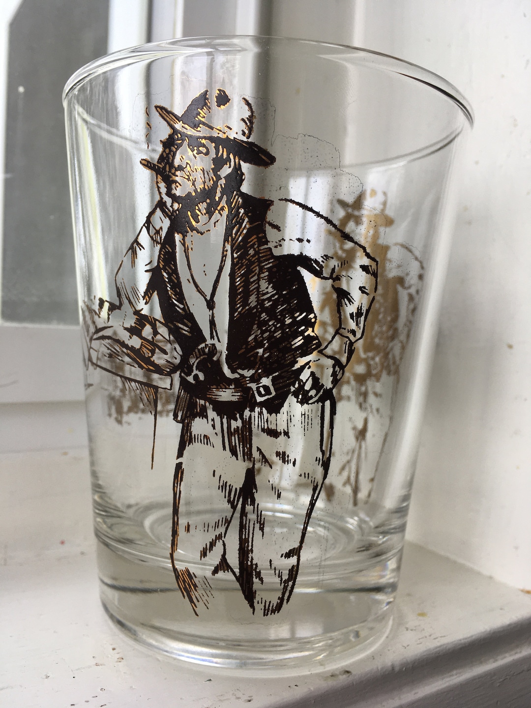 Vintage Charles Russell Glassware Set of 5 Cowboy Glasses Lowball 1940s ...