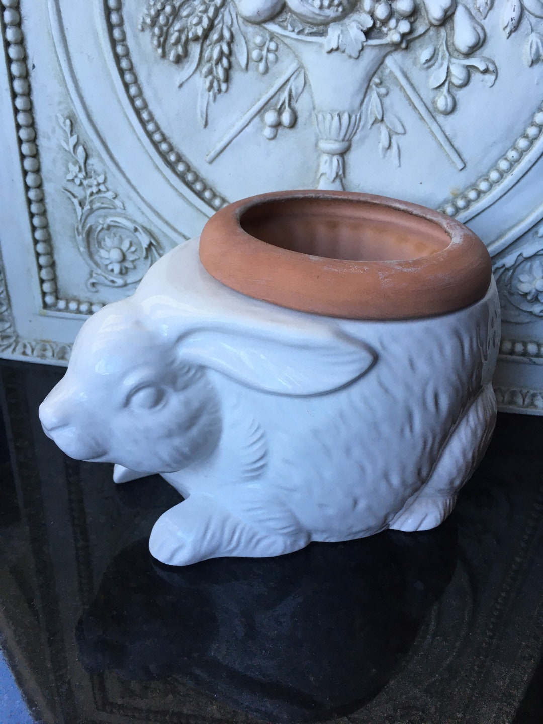 Vintage Bunny Planter 2 Pc Terracotta Insert Rabbit Cachepot Japan ...