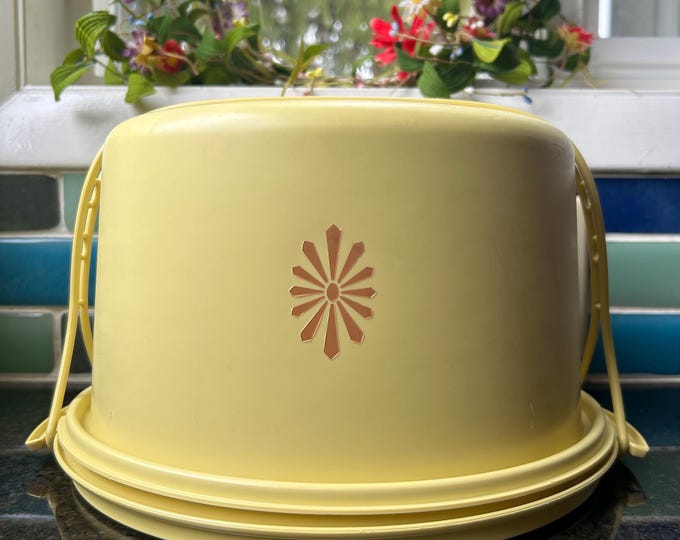 Vintage Tupperware Cake Carrier Harvest Gold Sunburst Complete 1970’s ...