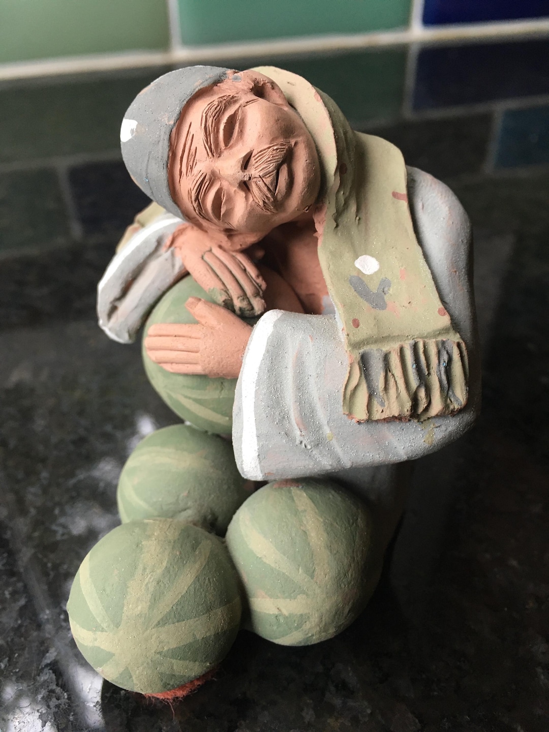 Vintage Clay Sculpture Sleeping Melon Salesman Mid Eastern Folk Art ...