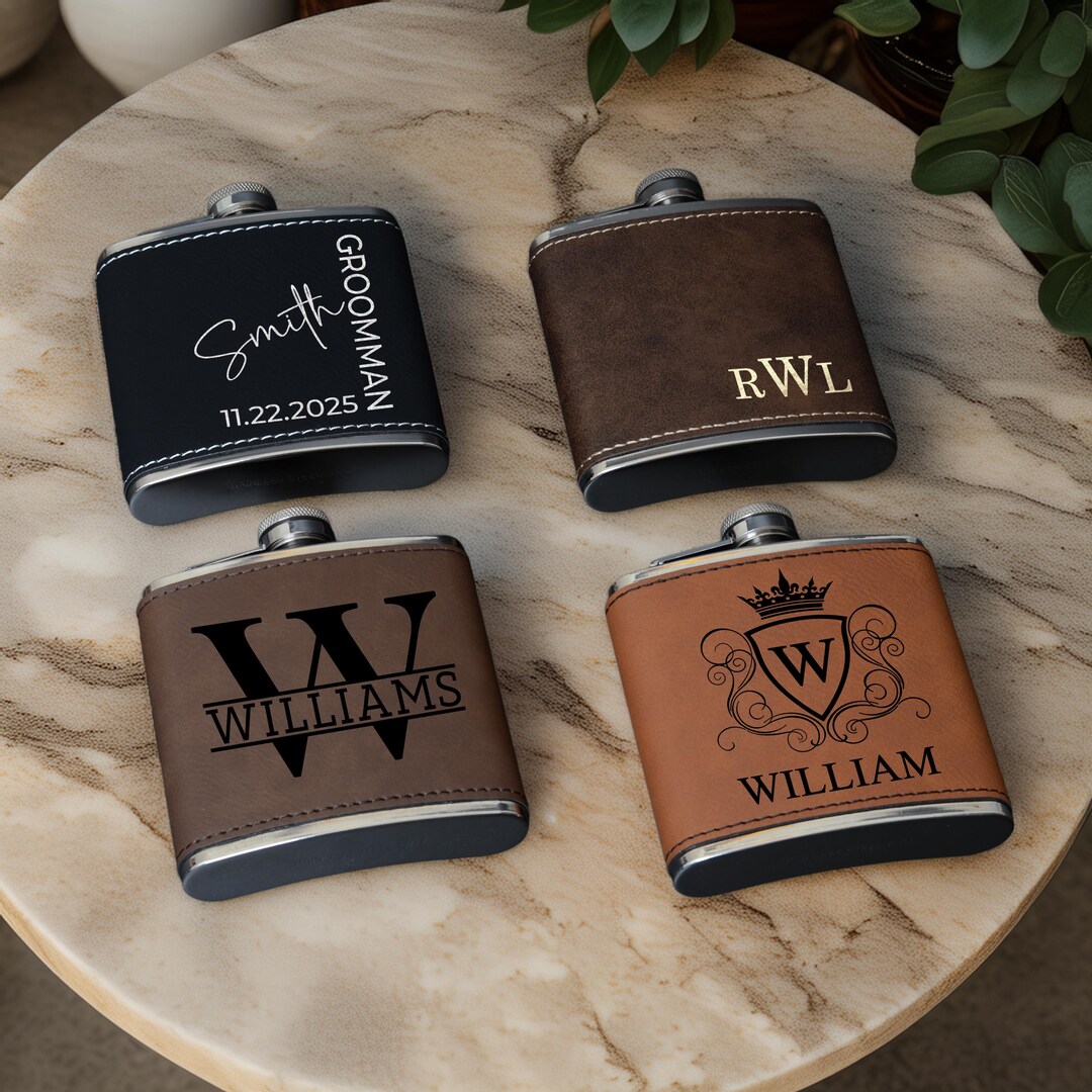 Personalized Leather Flask for Men, Groomsmen Proposal Gift, Custom ...