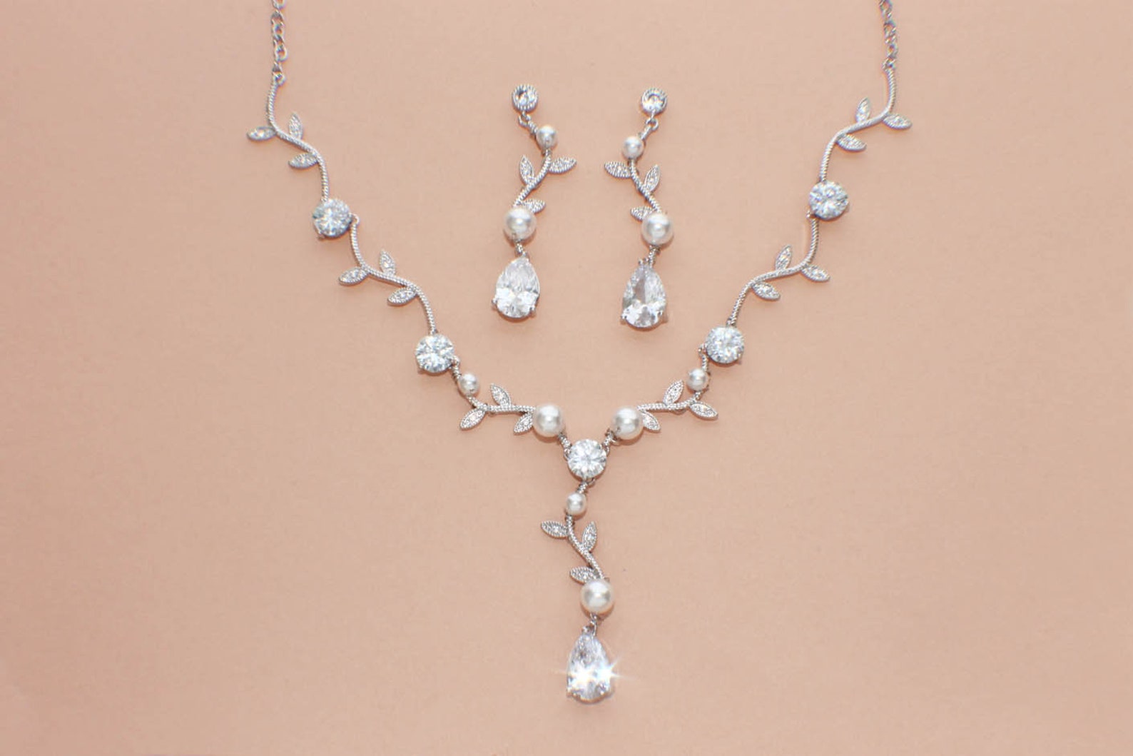 Silver Jewelry Wedding Jewelry Set Crystal Necklace Set - Etsy