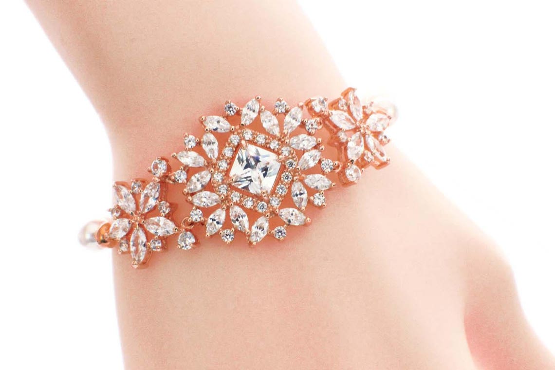 Gold Statement Bracelet Bridal Bracelet Crystal Wedding - Etsy