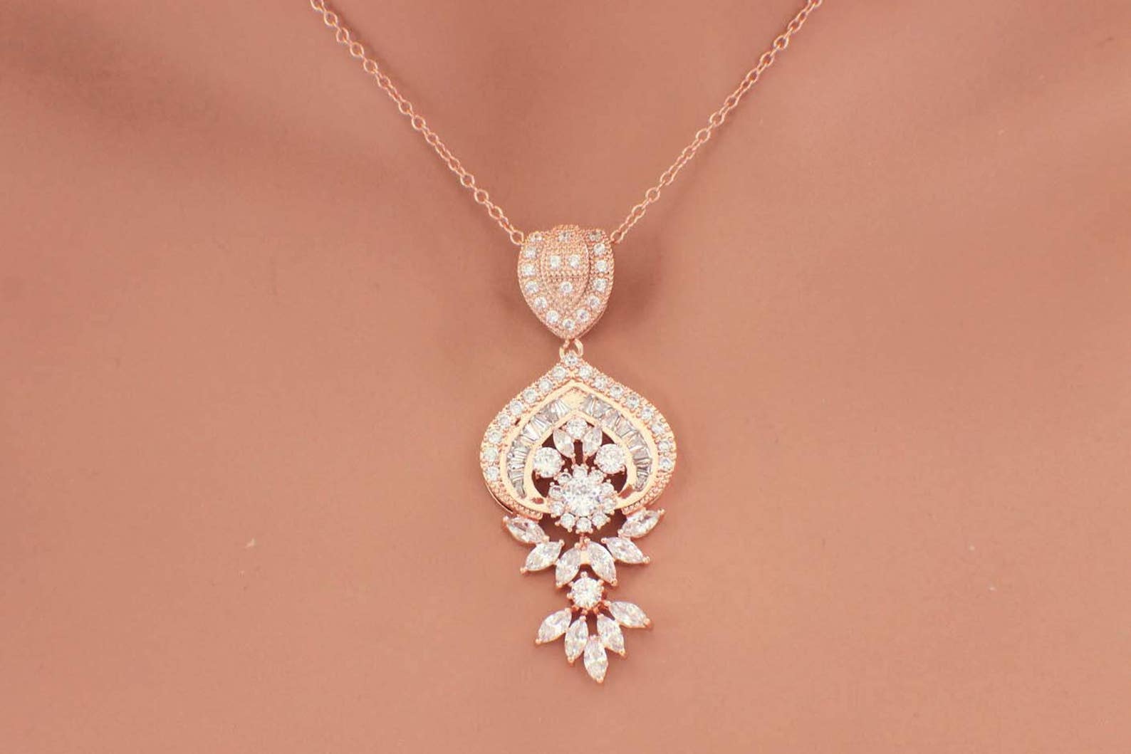 Rose Gold Necklace Set Wedding Accessories Bridesmaid | Etsy