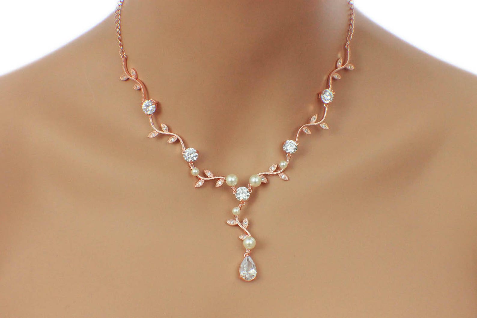 Rose Gold Jewelry Bridal Jewelry Set Crystal Necklace - Etsy