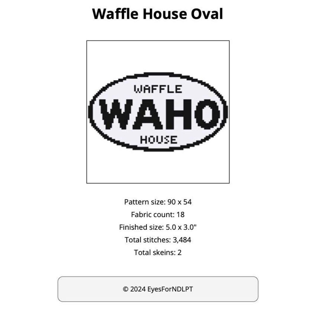 Waffle House Oval Needlepoint Cross Stitch Chart Digital Download - Etsy