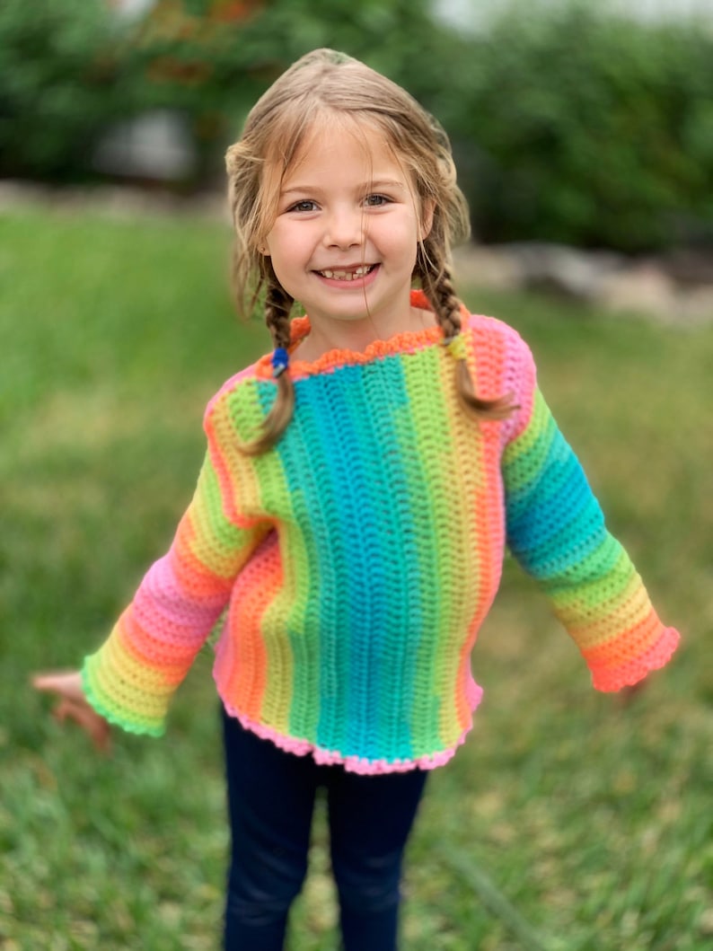 Girls Crochet Sweater Pattern Rainbow Sweater Pattern | Etsy