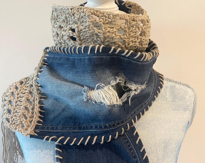 Boho Scarf, Bohemian Scarf, Denim Scarf, Denim Accessories, Hippie ...